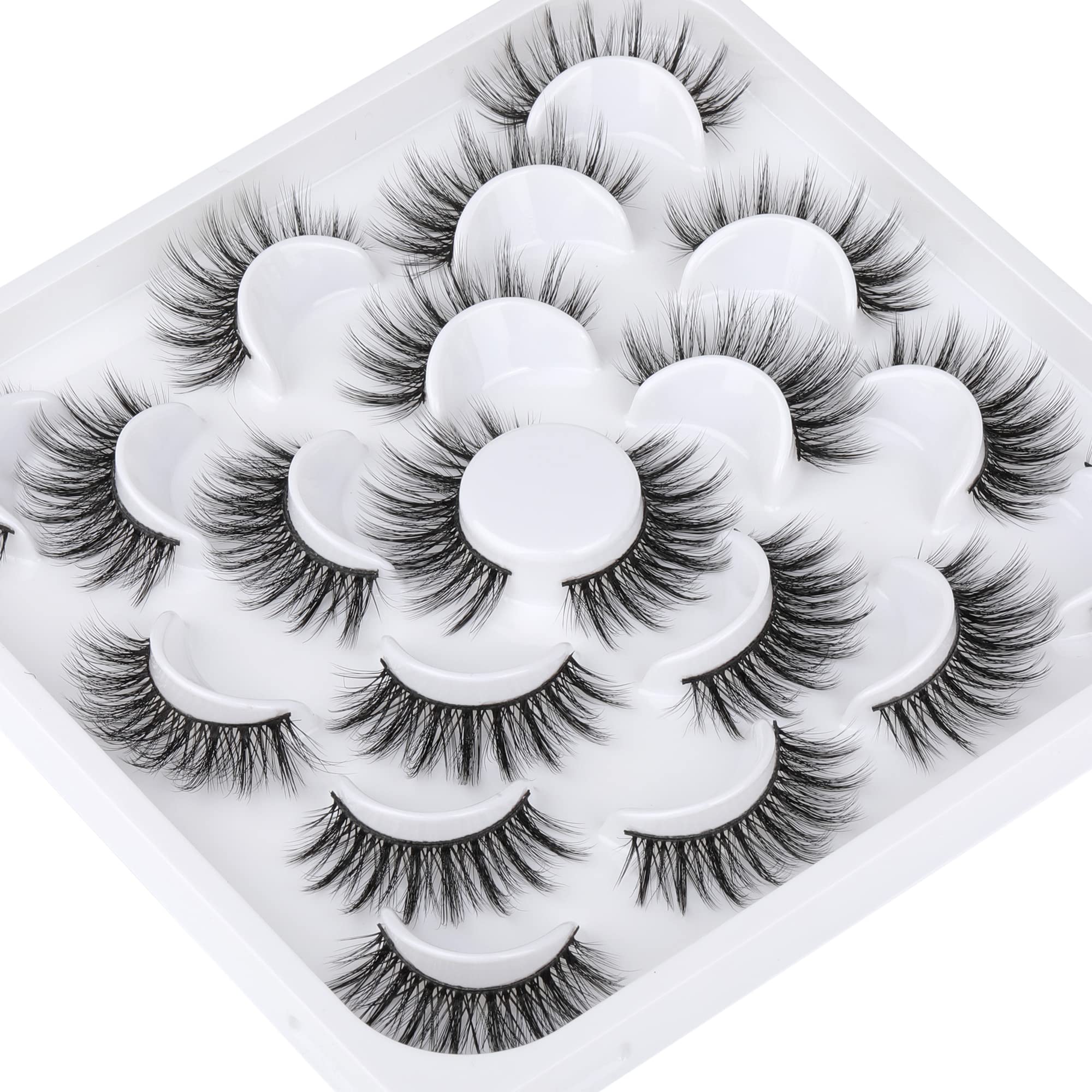 ALICROWN Fluffy Mink Lashes, Faux Eyelashes 3D Volume Lashes Pack Handmade Dramatic Thick Crossed Fake Eyelashes Soft Reusable 10 Pairs