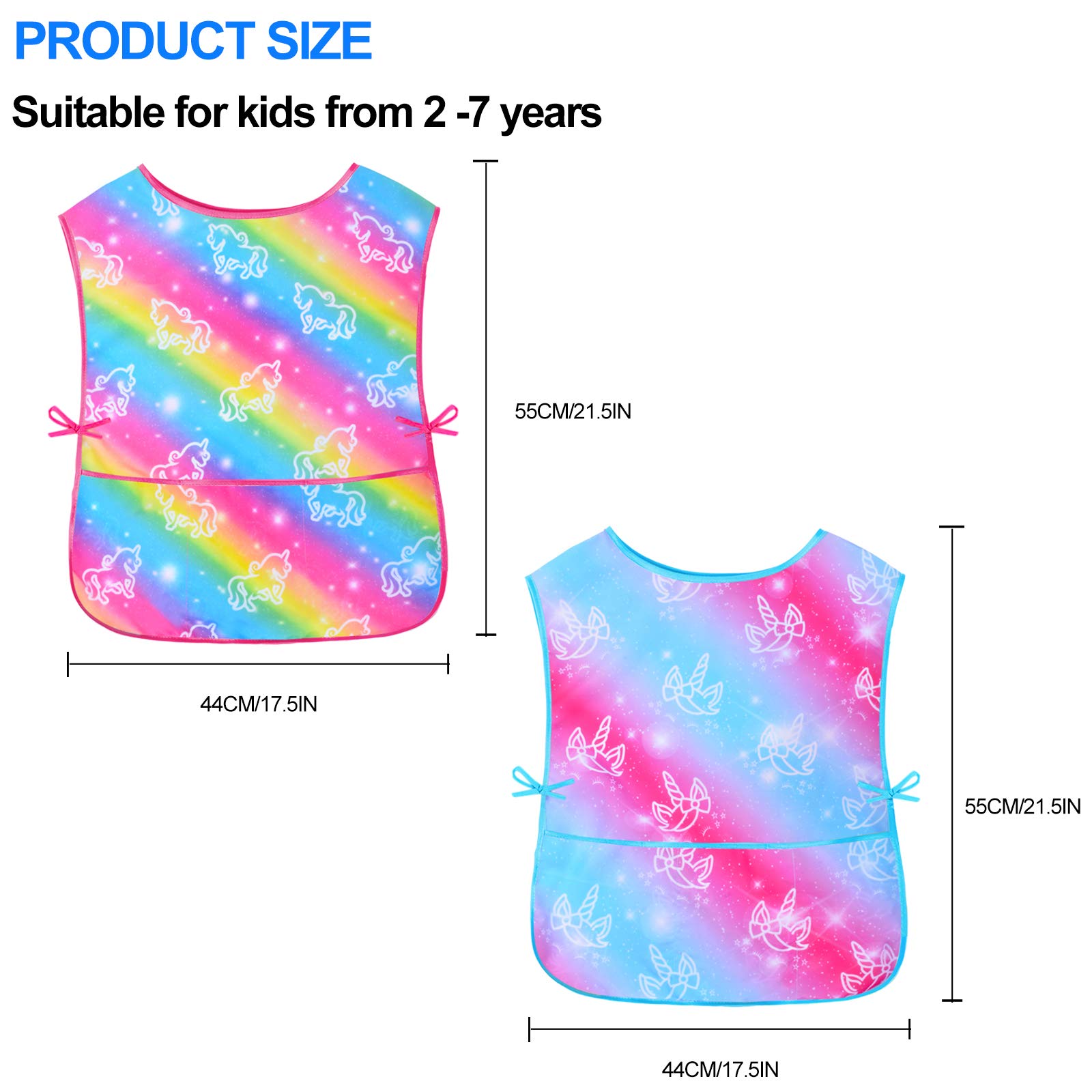 Fiodrimy 2 Pack Kids Art Smock, Waterproof Artist Painting Aprons, Sleeveless Children Art Smocks with Pockets for Age 2-7 Years