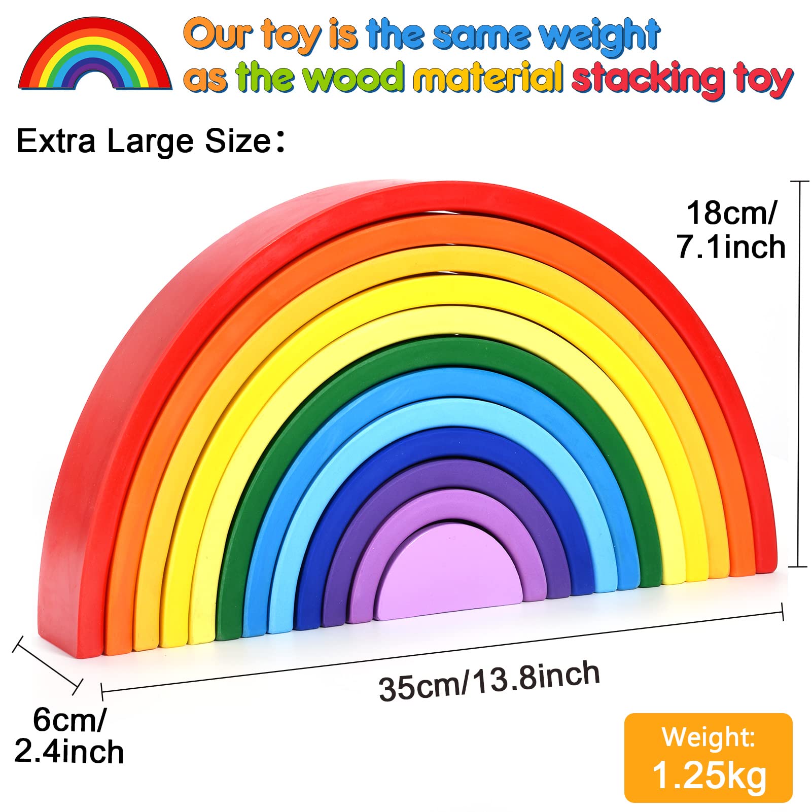 Atoylink Melamine Rainbow Stacking Toy Nesting Block Puzzle, Washable Extra Large 12Pcs Anti-break Non-BPA Building Game Stacker for Baby Kid Toddler Montessori Toys Educational Early Development Gift