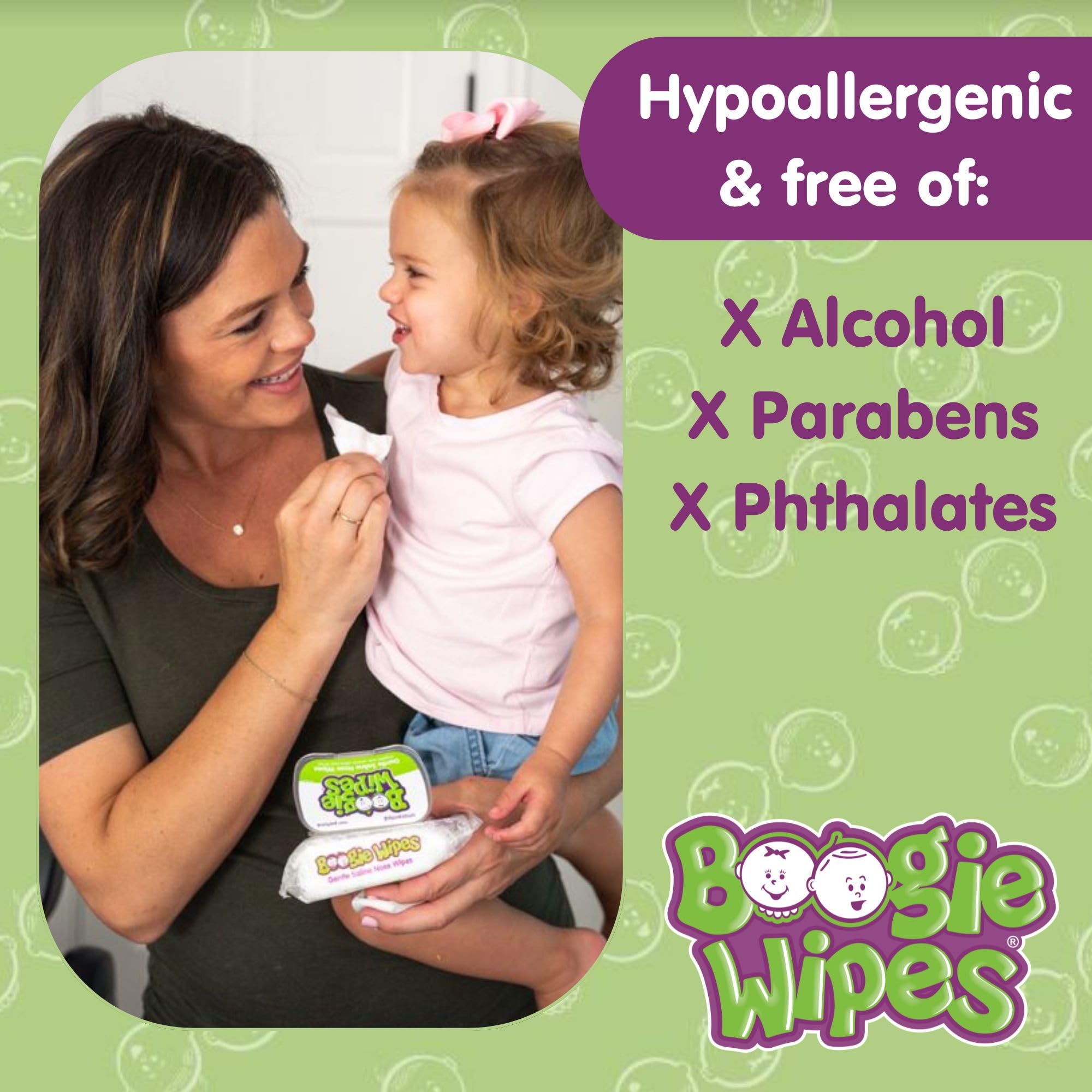 Saline Nose Wipes by Boogie, for Baby & Kids, Face, Hand & Body, FSA/HSA Eligible, Made with Vitamin E, Aloe, and Natural Saline, Unscented, 30 Count (Pack of 12)