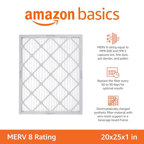 Amazon Basics Merv 8 AC Furnace Air Filter - 20'' x 25'' x 1'', 6-Pack
