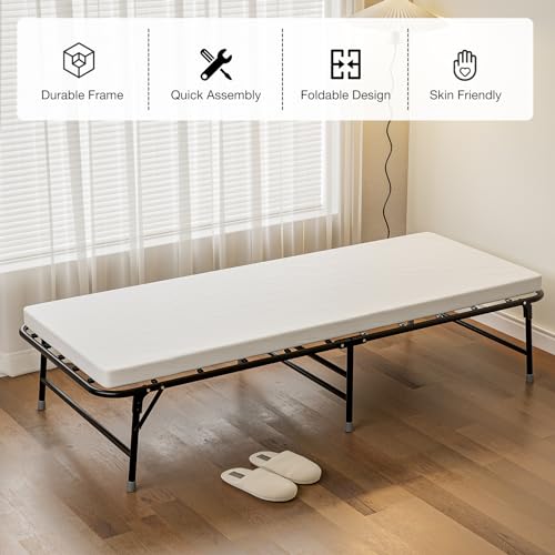 Apelila Rollaway Bed, Folding Bed Folding Guest Bed with Memory Foam Mattress Portable (U Shaped Leg)