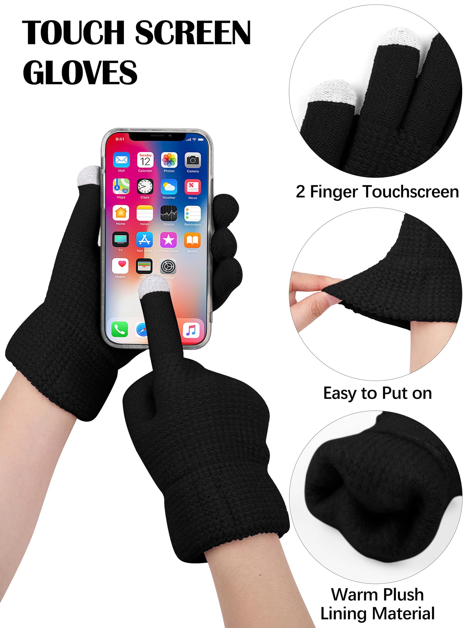 Aneco Winter Warm Knitted Scarf Beanie Hat and Gloves Set Men & Women's Soft Stretch Hat Scarf and Mitten Set