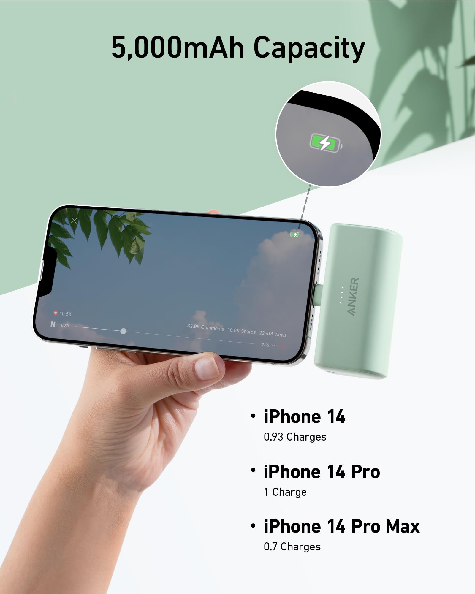 Anker 2-Pack Portable Charger with Built-in Lightning Connector, MFi Certified, Battery Pack 5K 12W, Compatible with iPhone 14/14 Pro / 14 Plus / 14 Pro Max, iPhone 13 and 12 Series