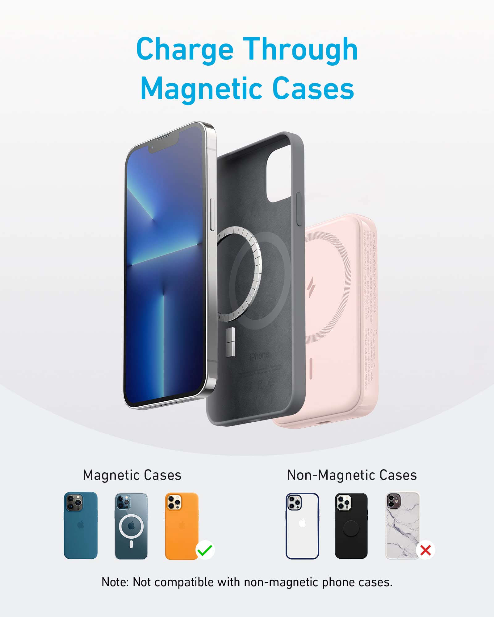 Anker 321 MagGo Battery (PowerCore Magnetic 5K), 5,000mAh Magnetic Wireless Portable Charger, Compatible with iPhone 15/15 Plus/15 Pro/15 Pro Max, iPhone 14/13/12 Series (Pink)