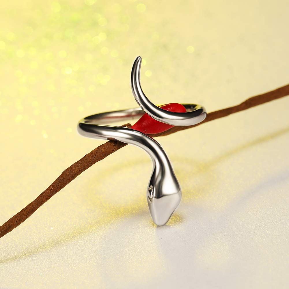 Angol Sterling Silver Adjustable Snake Cool Rings 925 Silver Minimalist Slytherin Snake Animal Statement Stacking Finger Ring for Women Teens with Gift Box
