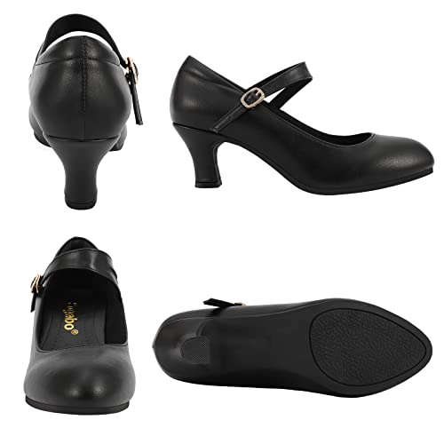 Ankle Strap Dance Heels Womens Character Shoes Ballroom Latin Dress Pumps, 8 M US Black