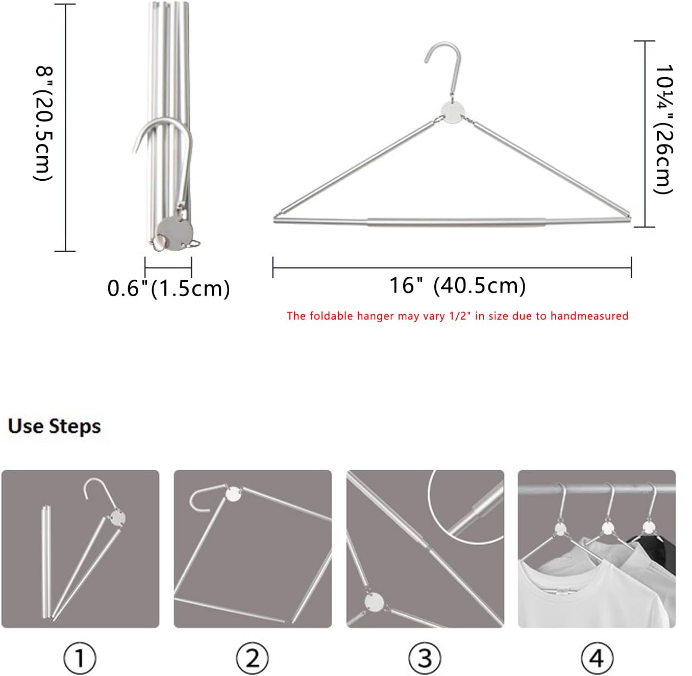 BETTERALL Foldable Hangers for Travel 3 Pack, Travel Hangers Foldable for Suitcase, Light Folding Hangers, Foldable Coat Hanger, Portable Hangers, for Business Trip, Caravan, Hotel, Red