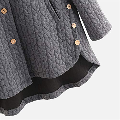 Andongnywell Solid Color Hooded Single-Breasted Women's Cotton Jacket Mid-Length Irregular Jackets Overcoats (Gray,5X-Large)