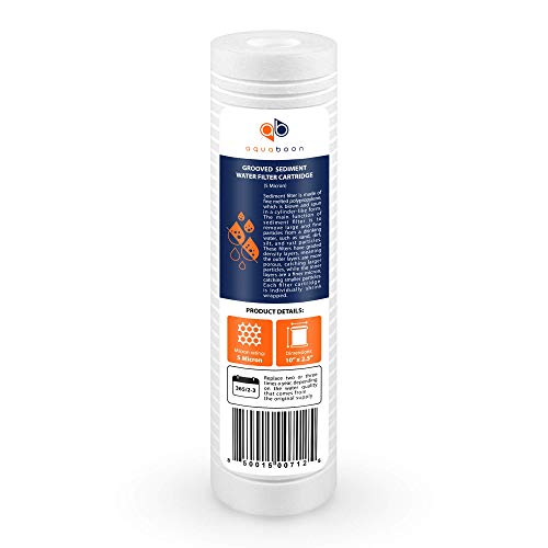 Aquaboon Whole House Water filter Cartridge Replacement - 5 Micron Water Filter 10 x 2.5 Inches - Grooved Sediment Water Filter Compatible with AP110, WHKF-GD05, RS14, CFS110, P5, WFPFC5002, 4-Pack