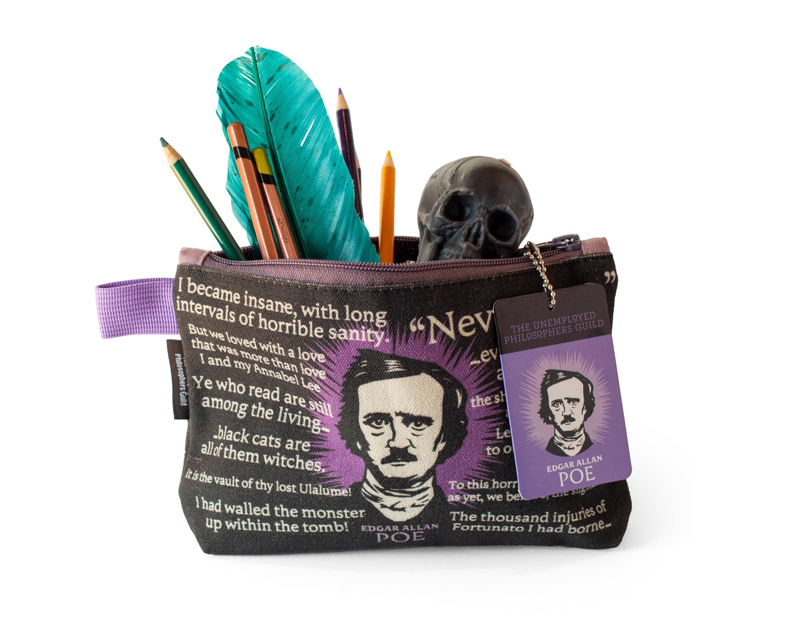 The Unemployed Philosophers Guild Edgar Allan Poe Bag - 9" Canvas Zipper Gothic Themed Pouch for Pencils, Tools, Cosmetics, Toiletries, and More