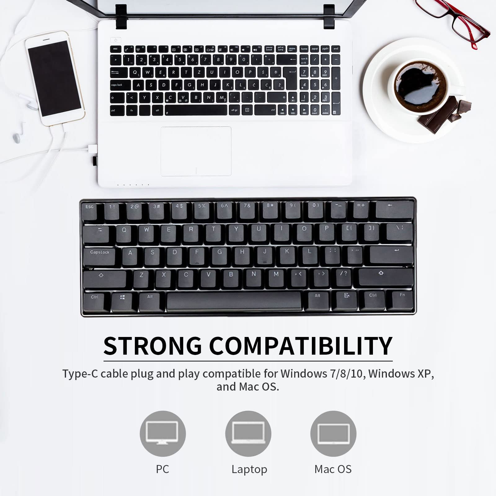 VIMUKUN 60% Mechanical Gaming Keyboard,RGB Backlit Wired Ultra-Compact Mini Keyboard, Waterproof 61 Keys Keyboard with Brown Switch for Windows Laptop/PC/Mac
