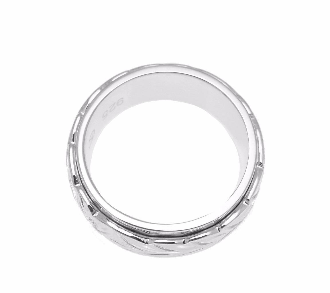 Arthur's Jewelry Sterling silver 925 Hawaiian maile leaf plumeria flower scroll 6mm/8mm double ring size 7.5