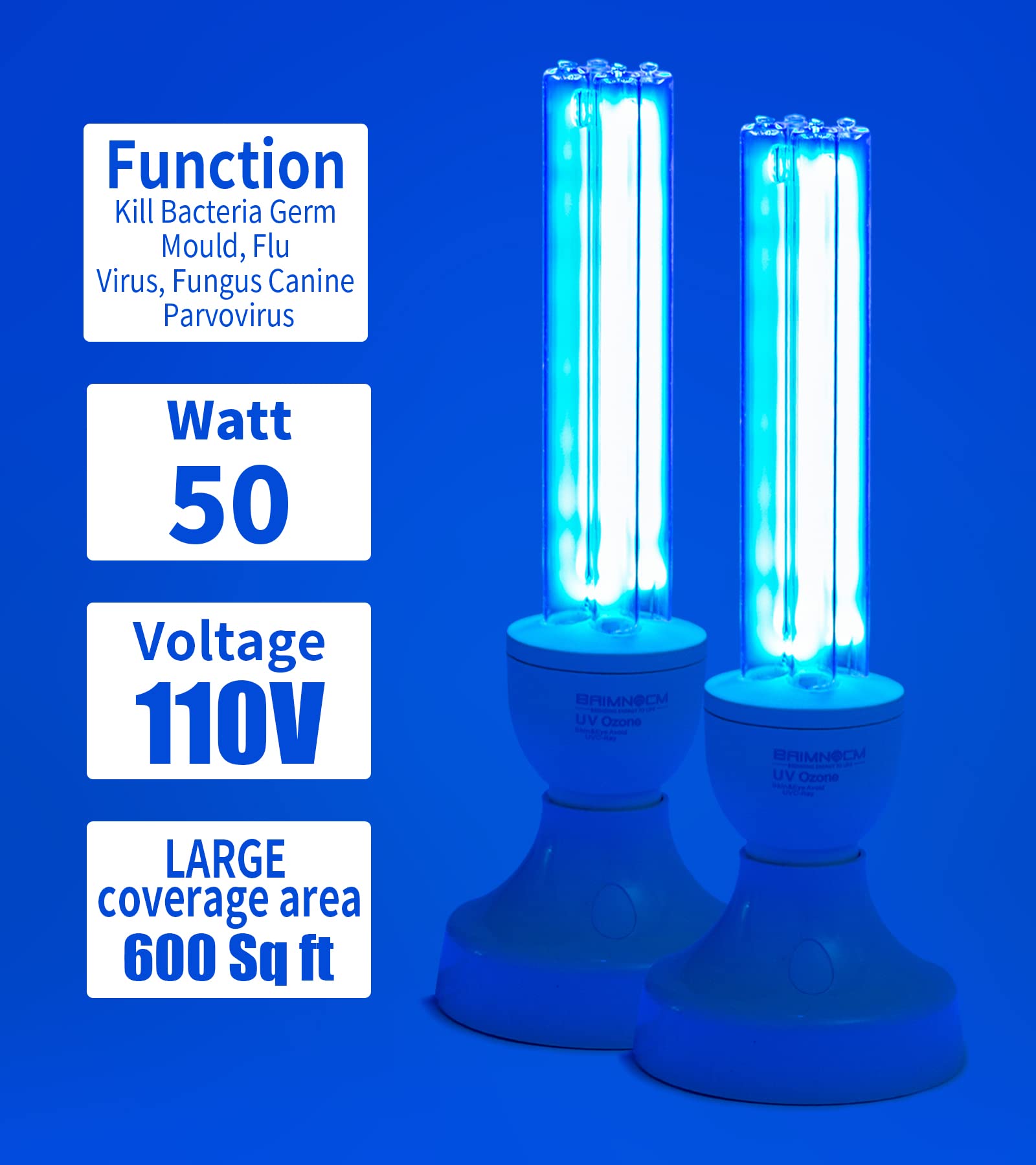 BAIMNOCM Total 50 Watt UV Light, UVC Lamp with E26 Base and Remote Control, UV Light Bulb for Basement/Bedroom/Kitchen 2 Count 25W