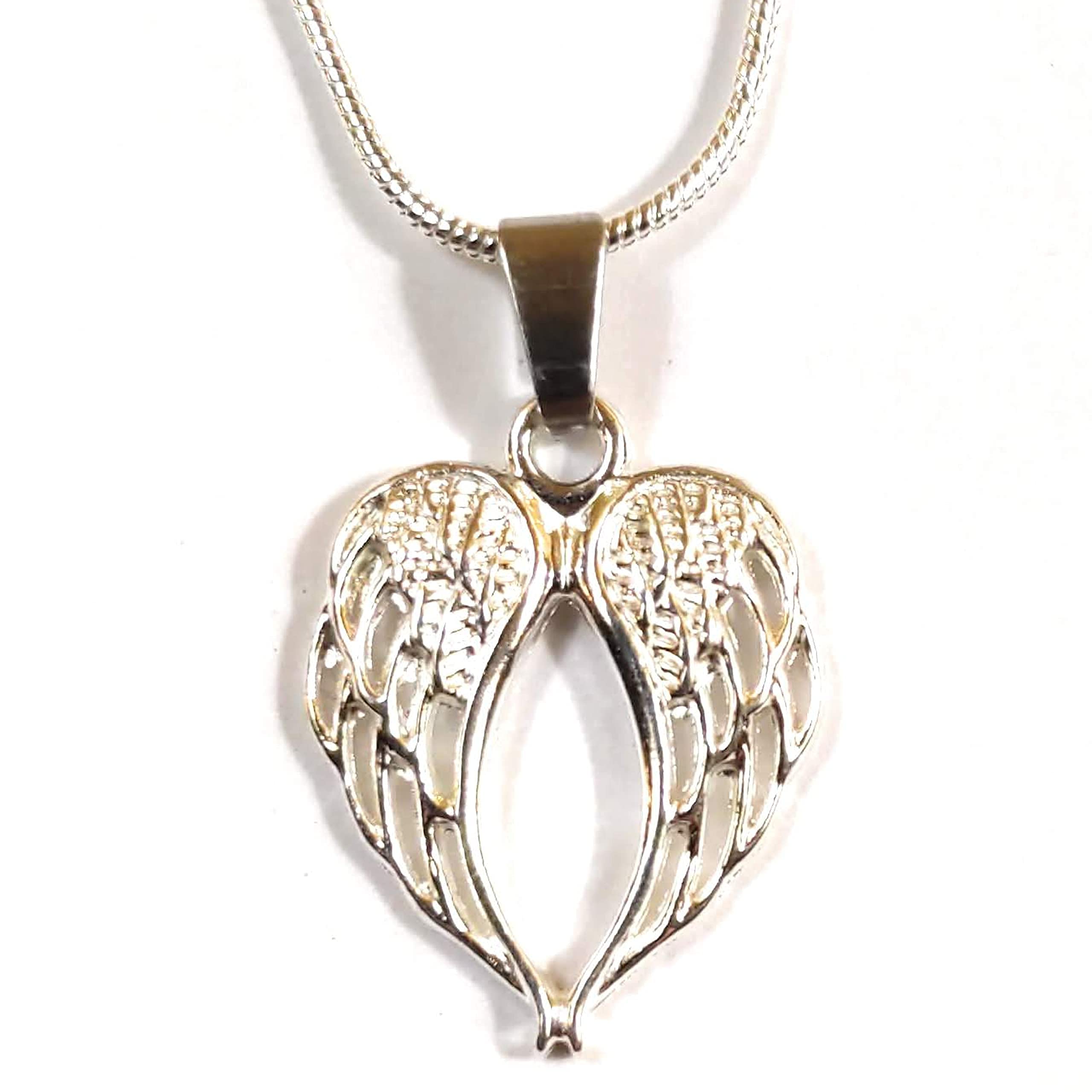 Angel Wing Heart Pendant Necklace Guardian Angel Silver Plated Snake Chain 20 Inch Gift Boxed Jewelry