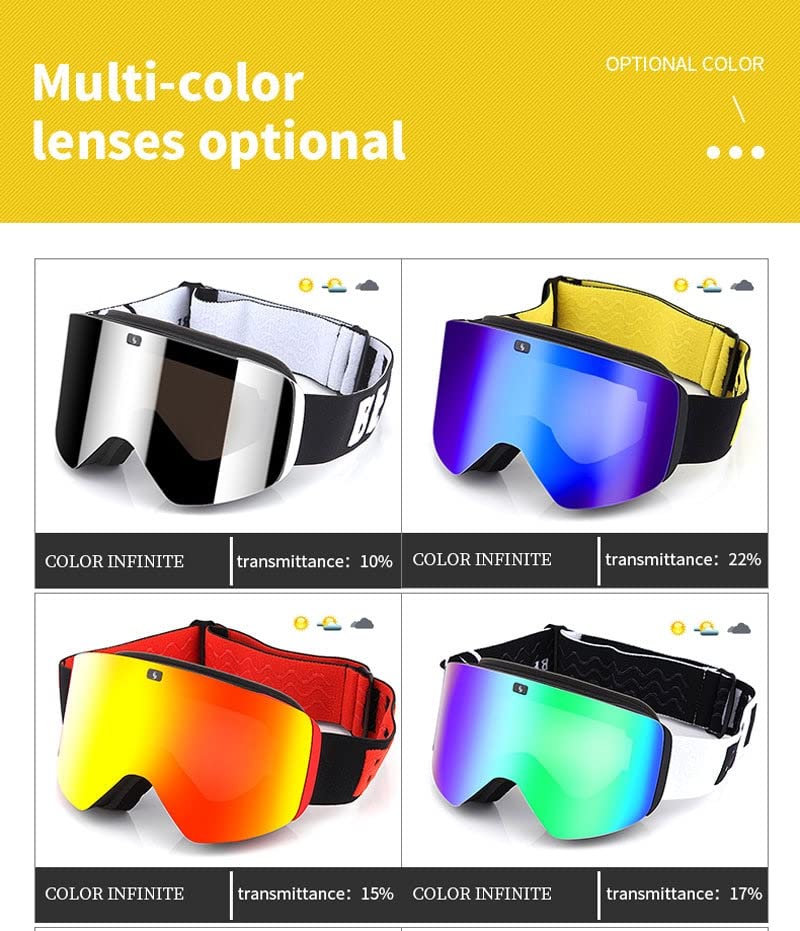 AHAKAC Magnetic Ski Goggles Snowboard Eyewear Double Layers Anti-Fog Cylindrical Ski Glasses Snow Goggles (Snowboard Goggles 01)