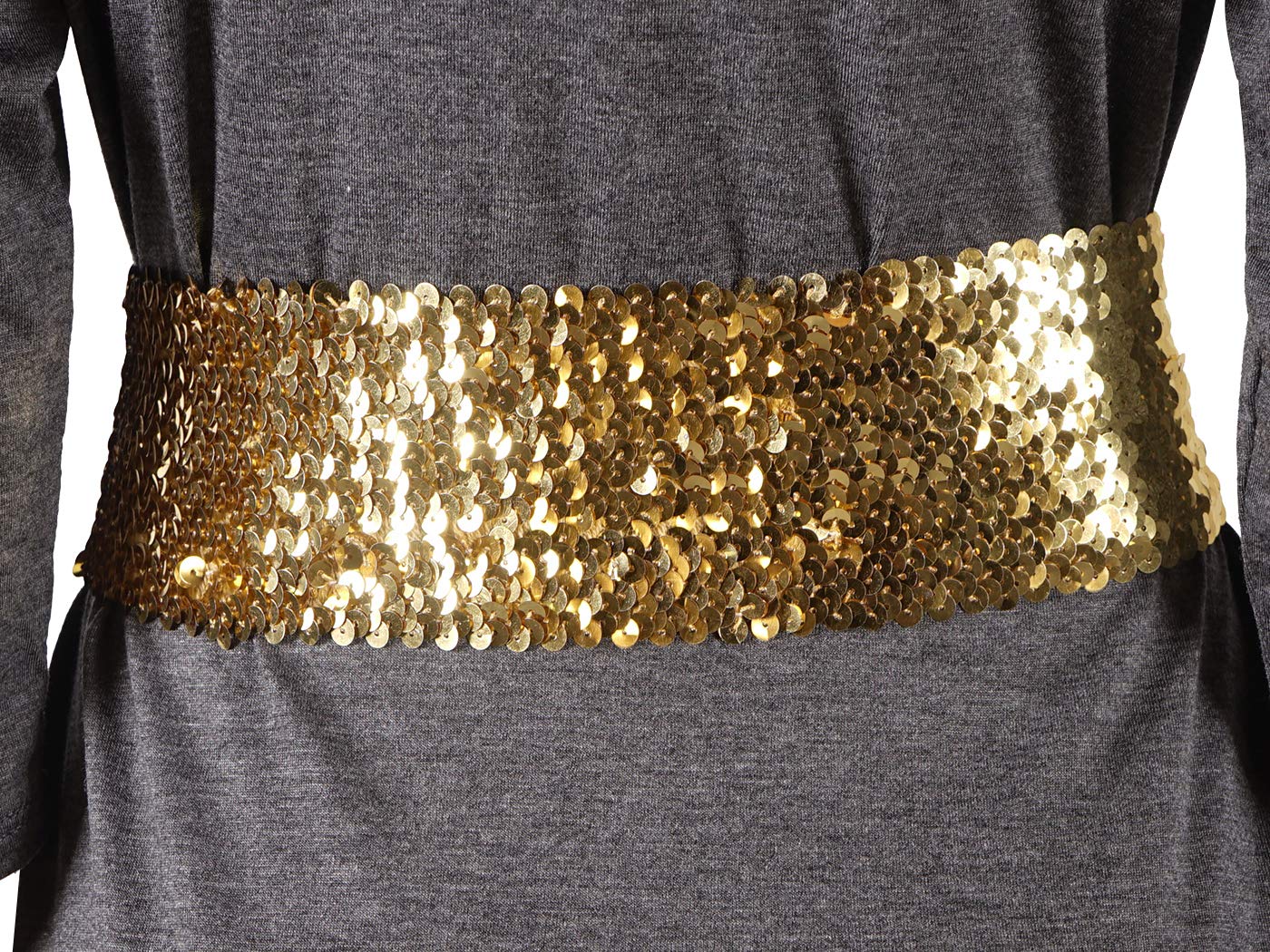 Anna-Kaci Women's Sparkly Glitter Sequin Wide Stretch Elastic Belt Accessory,Gold,One Size