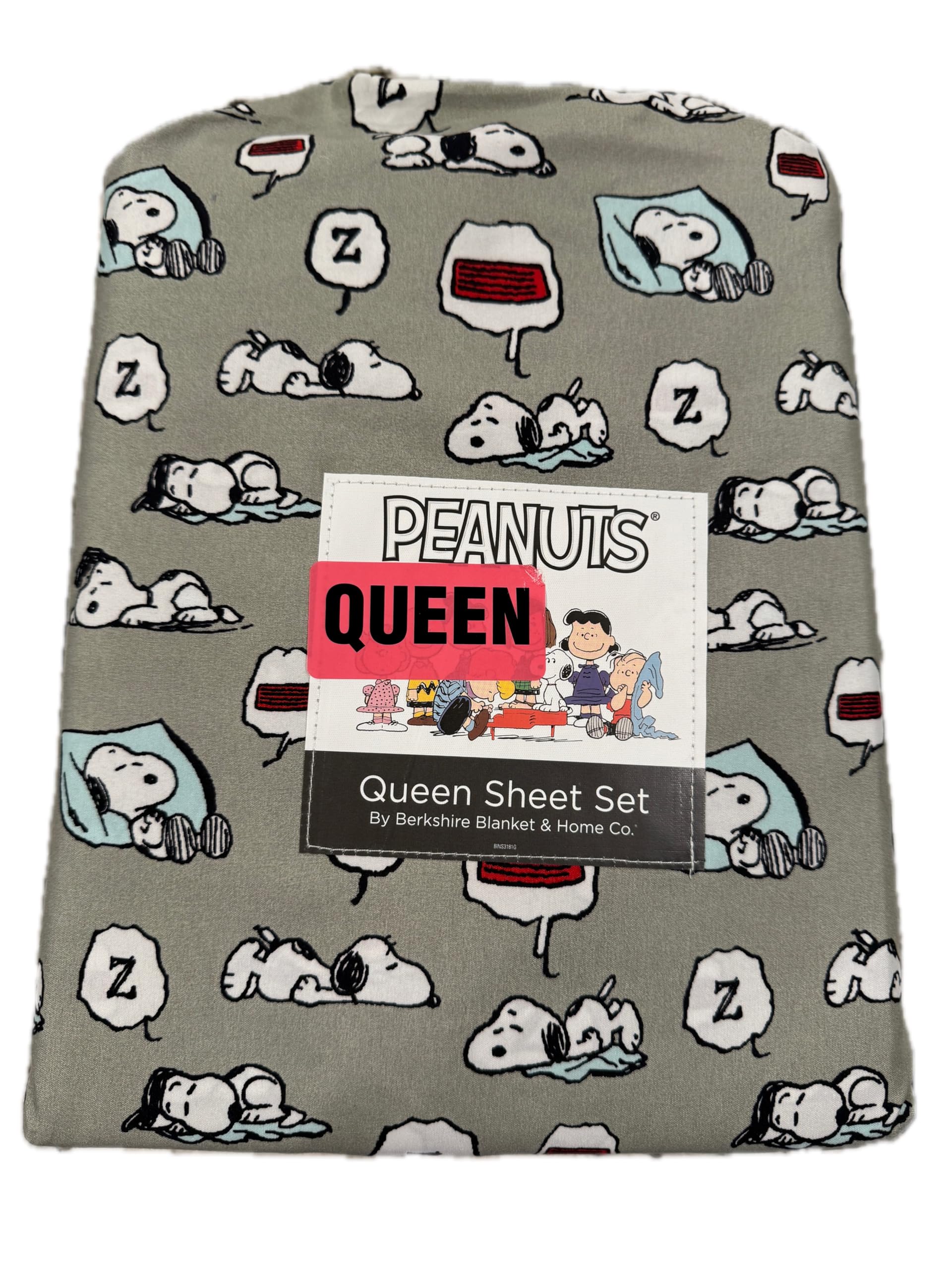 Berkshire Blanket & Home Co Peanuts & Friends Sheet Set (Gray - Naptime Zzzz, Queen)