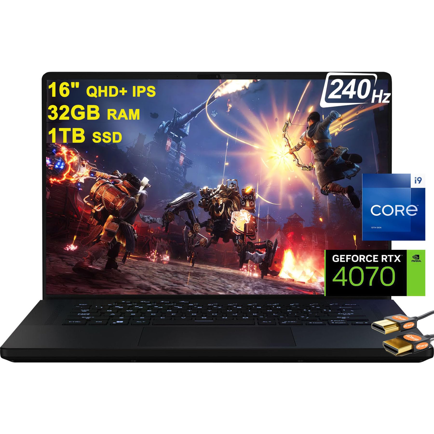 Asus Flagship ROG Zephyrus M16 Gaming Laptop 16" QHD+ 240Hz 3ms 13th Gen Intel 14-core i9-13900H 16GB RAM 2TB SSD GeForce RTX 4070 8GB Graphic Backlit Thunderbolt Win11 Black + HDMI Cable