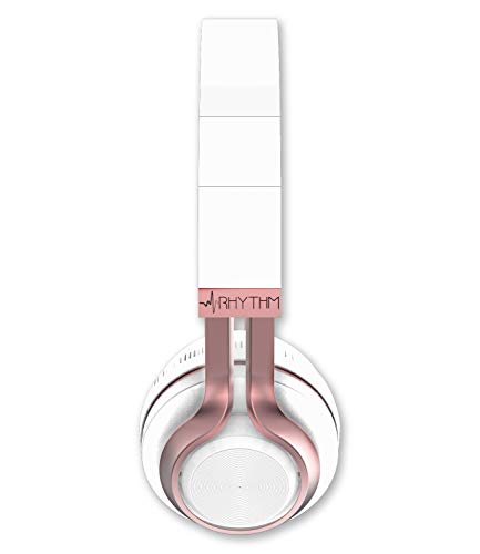 Aduro Resonance Wireless Headphones with Microphone Foldable Over The Ear Headphones with Mic Rechargeable Wireless Headset - White/Rose Gold
