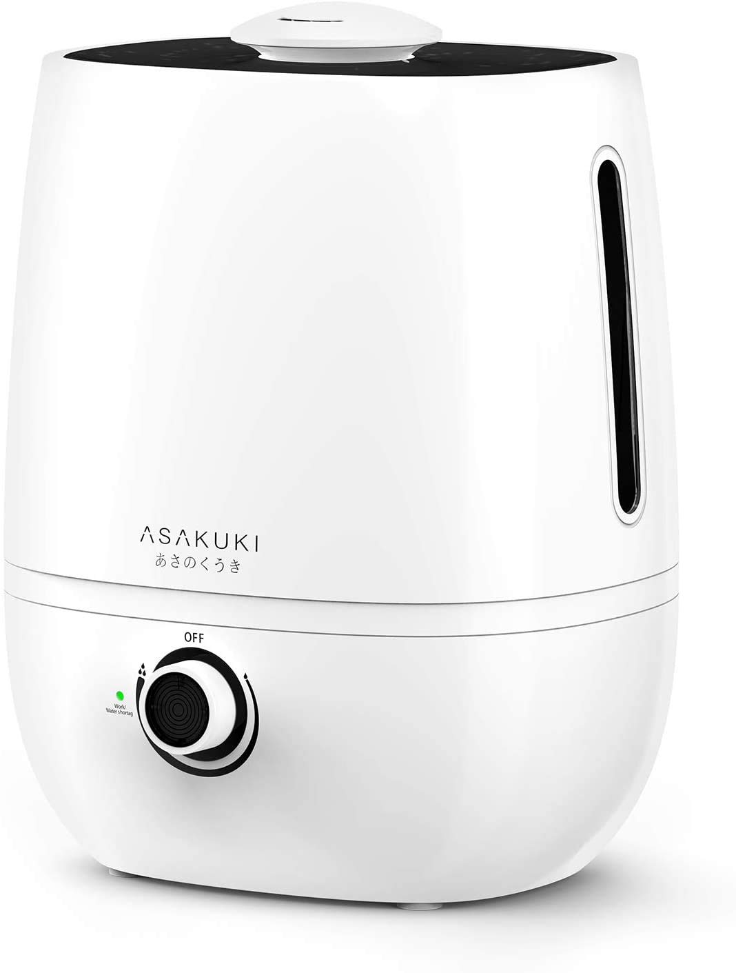 ASAKUKI Cool Mist Humidifier, Large 4L Capacity Ultrasonic Diffuser Vaporizer, Whisper-Quiet Air Humidifier for Home,Office,Bedroom,Baby, Lasts up to 20-60 Hours