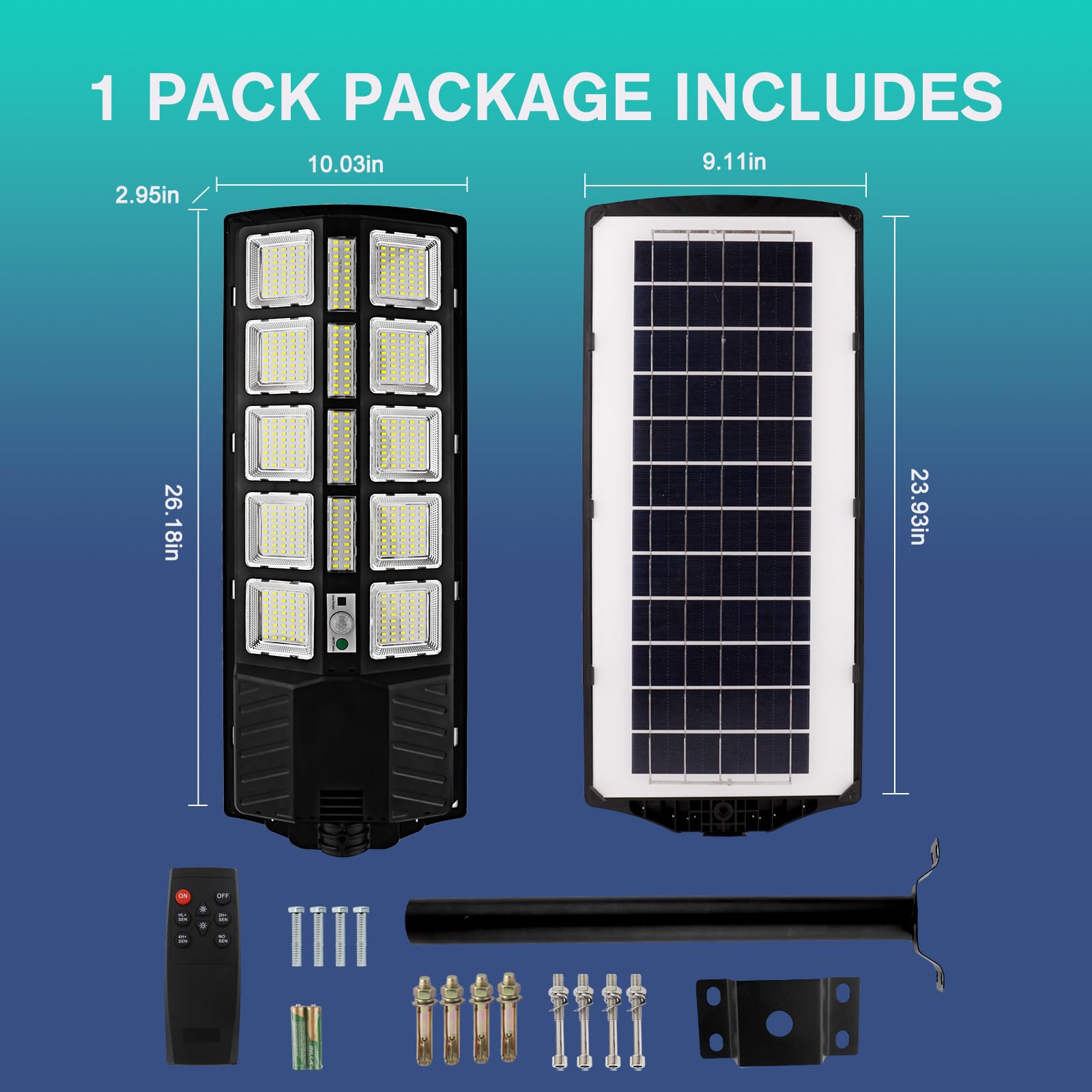 Baiston Solar Street Lights Outdoor: Dusk to Dawn Solar Parking Lot Lights with 3 Modes Motion Sensor Remote Control, 6000K 472 Leds Commercial Solar Lights for Outside, Backyard, Garage, Barn, Garden