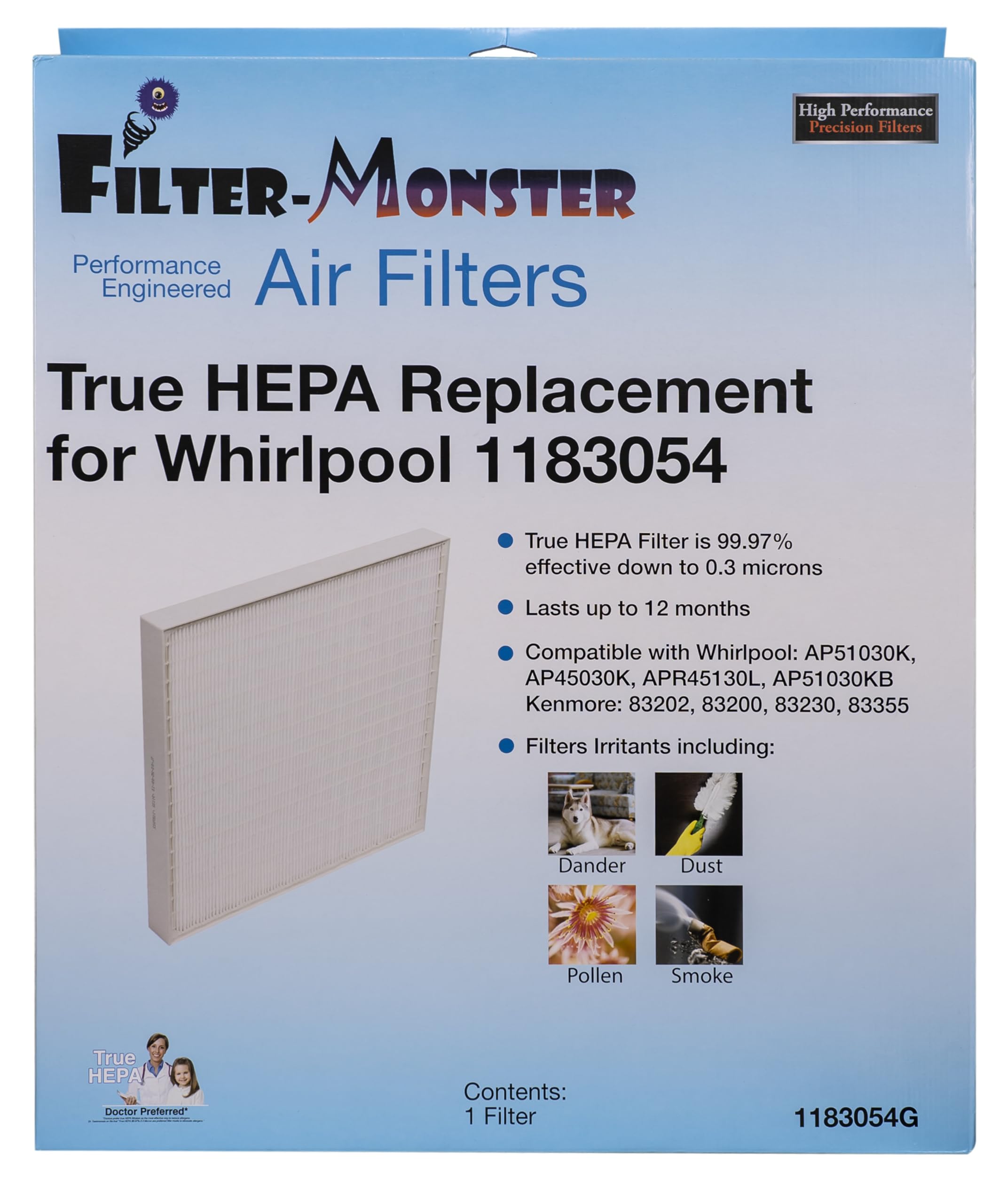 Filter-Monster – Replacement HEPA Filter - Compatible with Whirlpool 1183054K Filter for Whirlpool Air Purifier Models AP51030K, AP45030K, APR45130L, AP300, AP350, AP450, AP510