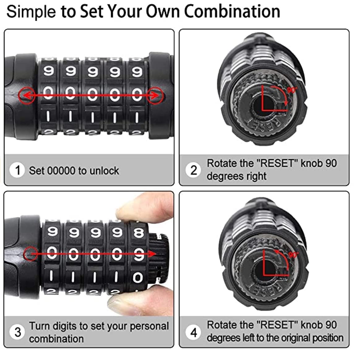 Bike Lock Cable Bike Locks with Combination Bicycle Lock 5ft(1.5m) Long Anti-Theft Resettable Bicycles Electric Bicycles Baby Strollers Kayaks Gate