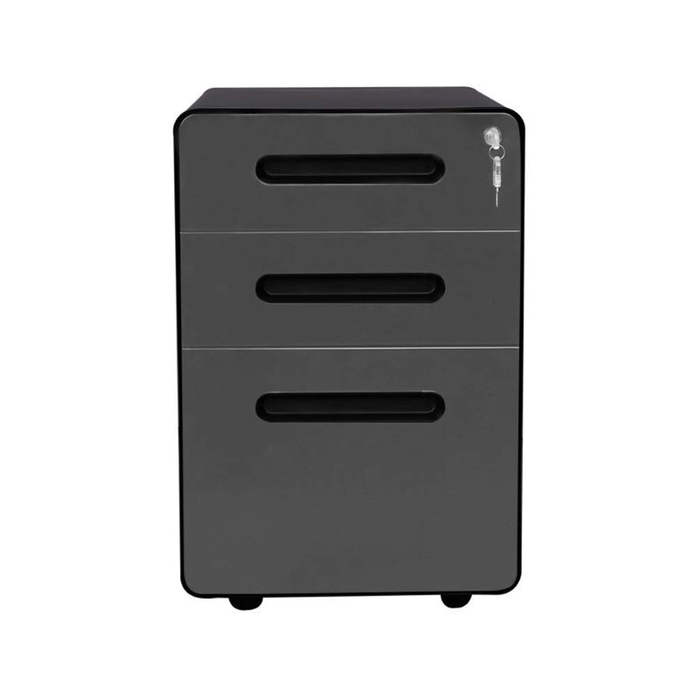 ApexDesk 3-Drawer Vertical Metal Mobile File Cabinet with Locking Keys - Charcoal Panel/Black Body