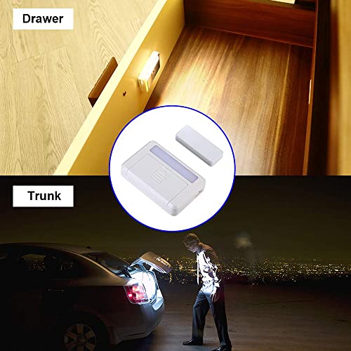 Amagle 4 Pack Magnetic Door Open Sensor Cupboard Drawer Closet Light Battery Operated Automatic Turn On Cabinet Light Stick Led Puck Lights Lighting for Wardrobe Kitchen Basement Trunk