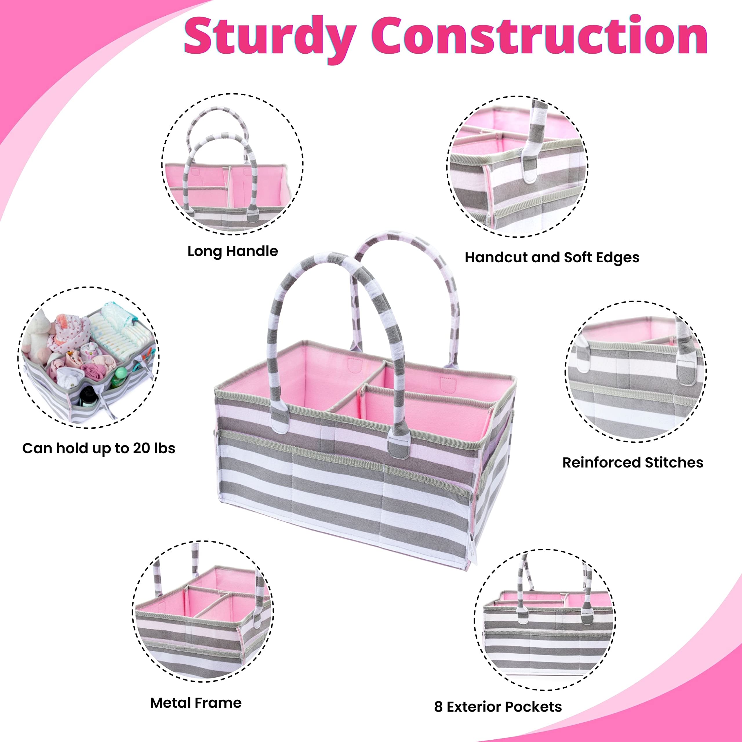 ARABELLA BABY Diaper Caddy Organizer for Boy or Girl - Diaper Caddy Basket for Home, Car or Travel - Removable Inserts, Multiple Pockets, Lightweight and Sturdy - Versatile Carryall to Stay Organized