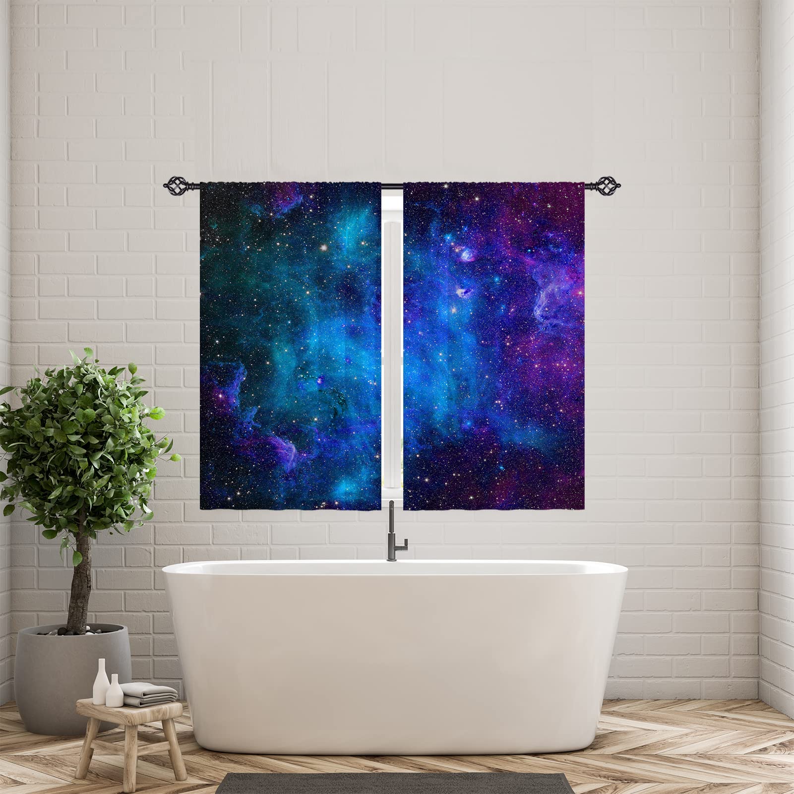 ANHOPE Galaxy Curtains Soft Lightweight Microfiber Window Drapes with Outer Space Nebula Stars Universe Planet Print Pattern Rod Pocket Curtains for Kids Boys Bedroom Living Room 2 Panels 42 x 63 Inch