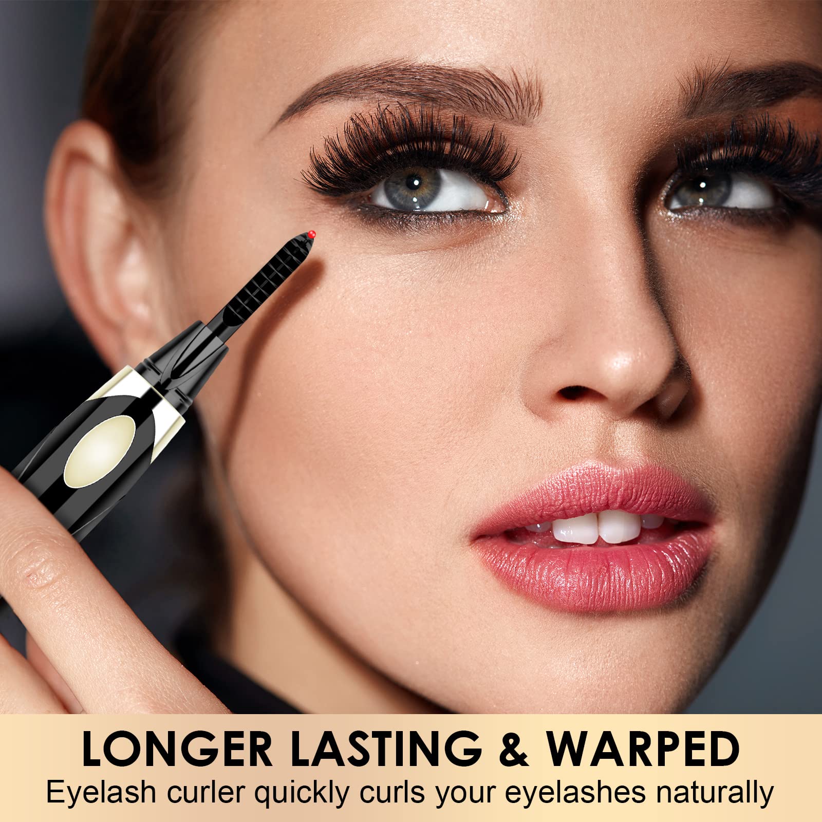 Black Heated Eyelash Curler, Rechargeable Heated Lash Curler with 2 Temperature Modes for Quick Natural Curling and Long Lasting