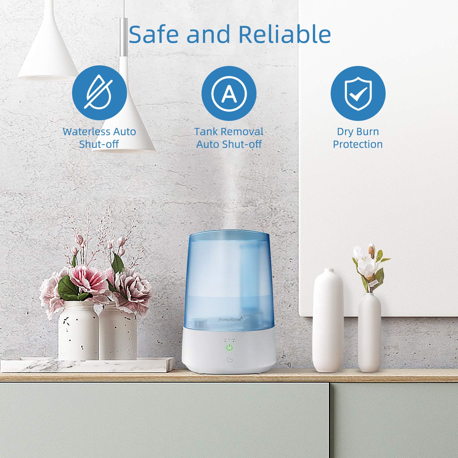 Aroma Room Humidifiers for Bedroom, 3L Cool Mist Humidifier for Baby Nursery and Plants, Whisper Quiet Air Humidifier, Soft Night Light, 30H Work Time, Auto Shut Off, Blue