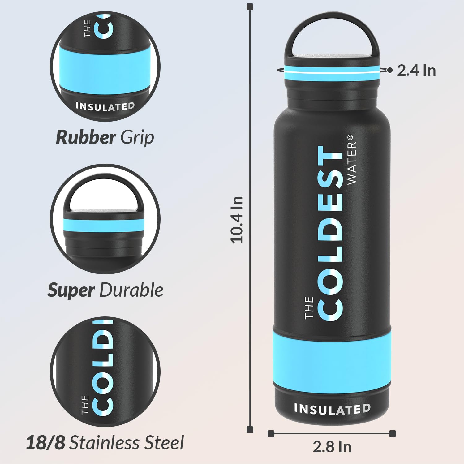 Coldest Insulated Water Bottle with Handle Lid | Leak Proof, Insulated Stainless Steel, Triple Walled, Sport Thermos Bottles, Metal Flask (βMatte Black, 21 oz)