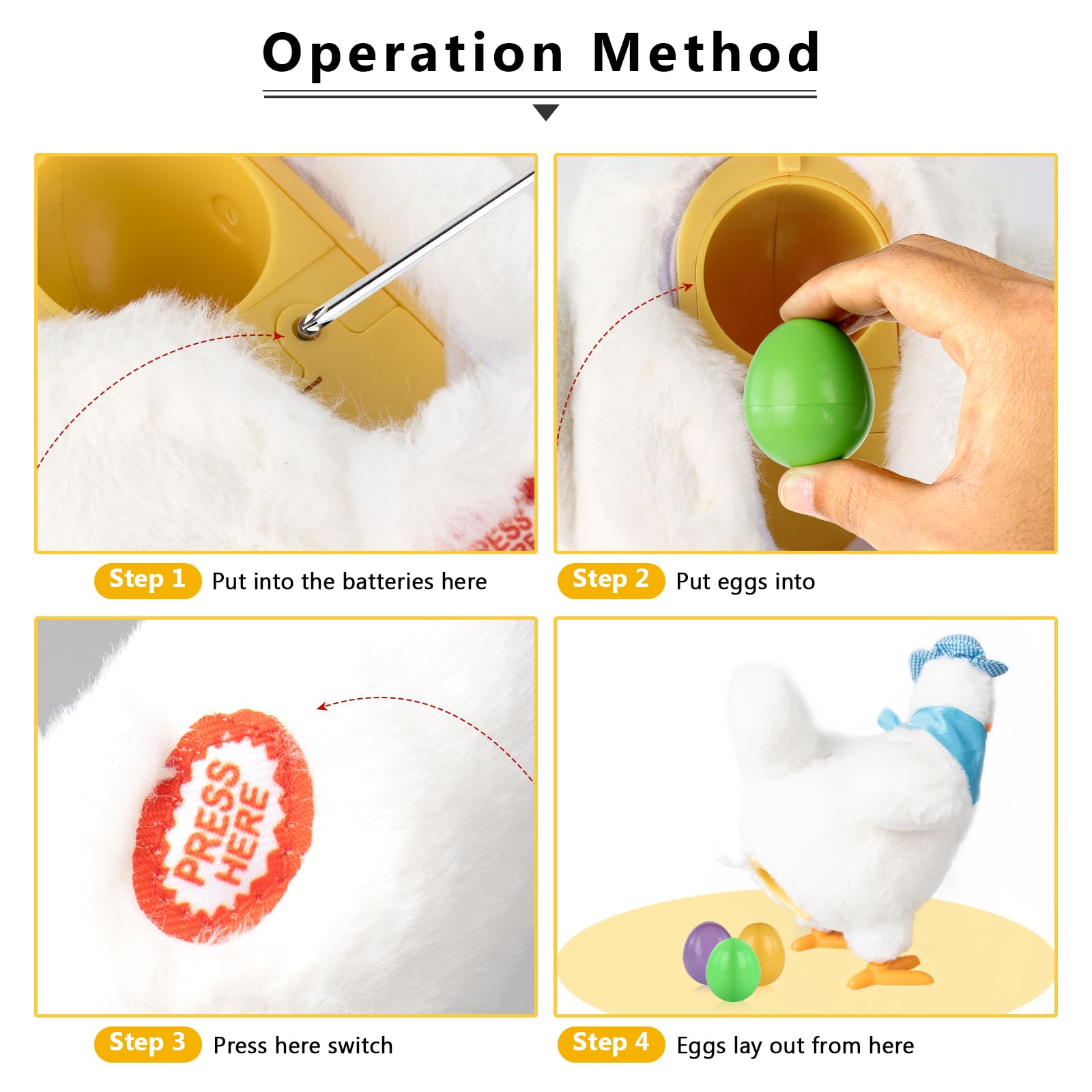 hbbhml Plush Electric Stuffed Laying Egg Chicken Toy Doll with Sound Music Easter for Boys Girls