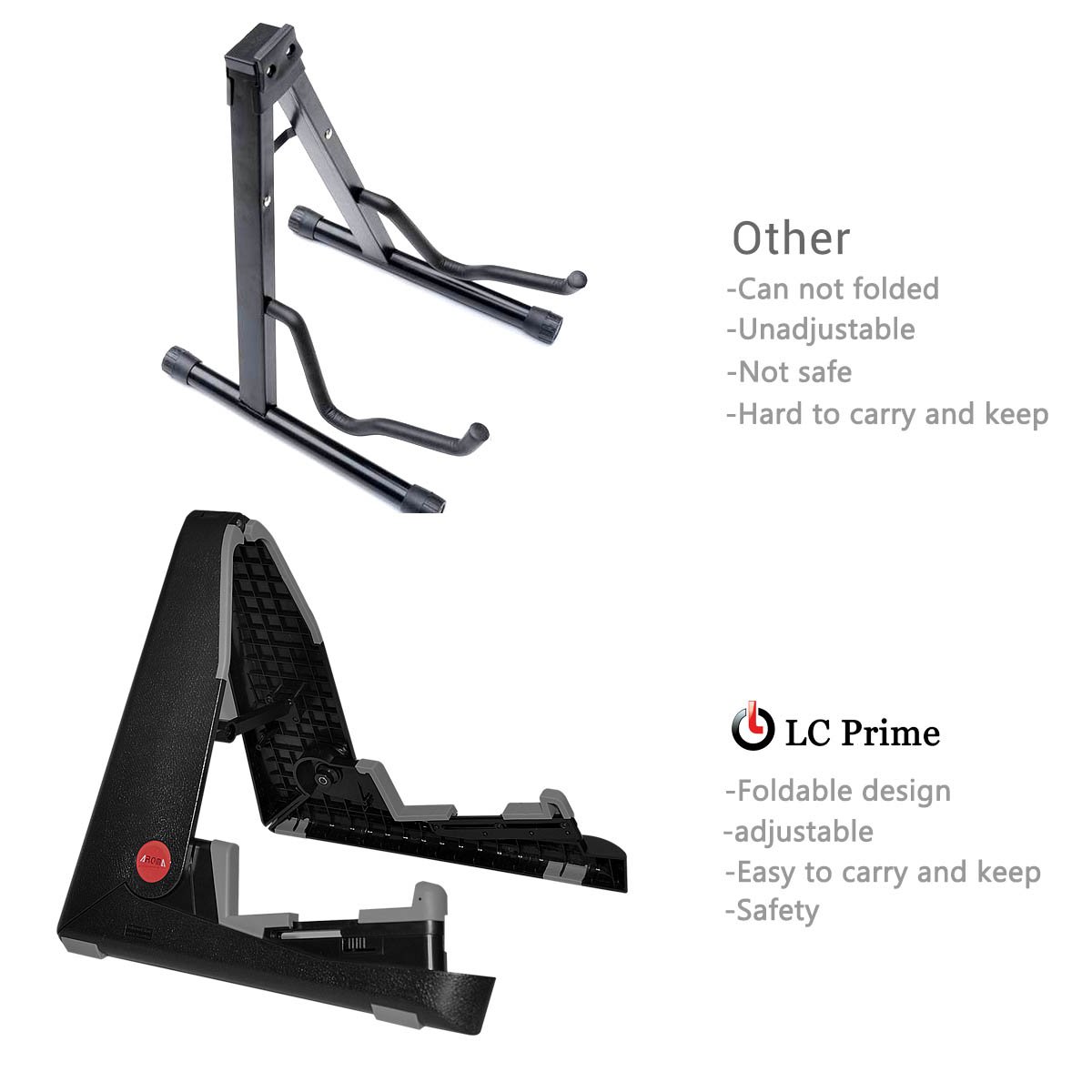 Guitar Bass Stand Portable Adjustable Folding Space Saving For Pro Bass Acoustic Electronic Guitar Stand Extendable Holding Arm Silicon Cushion, by LC Prime