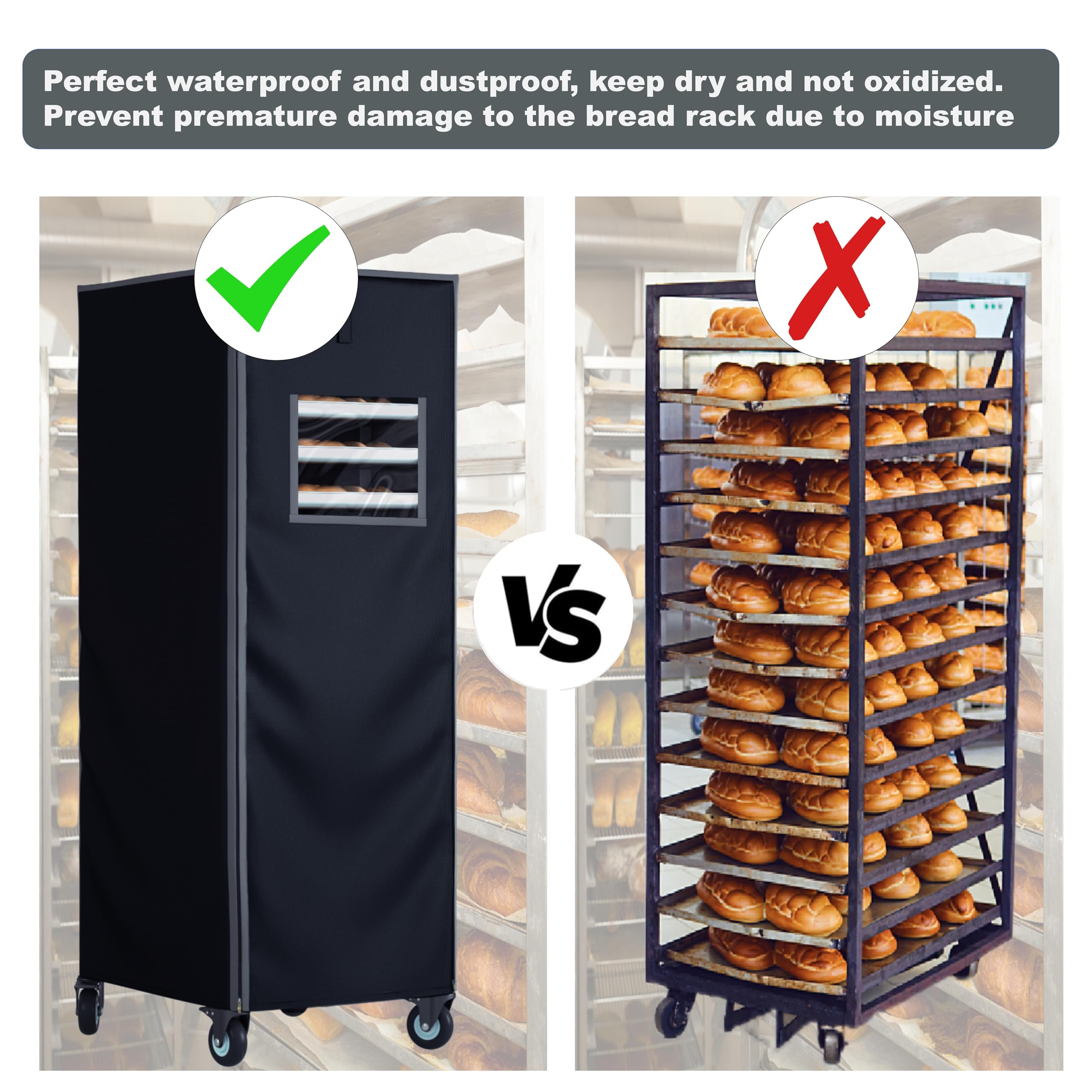 Bakery Rack Cover with Zipper, 20tier Sheet Pan Rack/Bun Pan Rack Cover with Vents, Bread Rack Cover ,23"X28"X64" High Density Waterproof and Dustproof Bread Rack