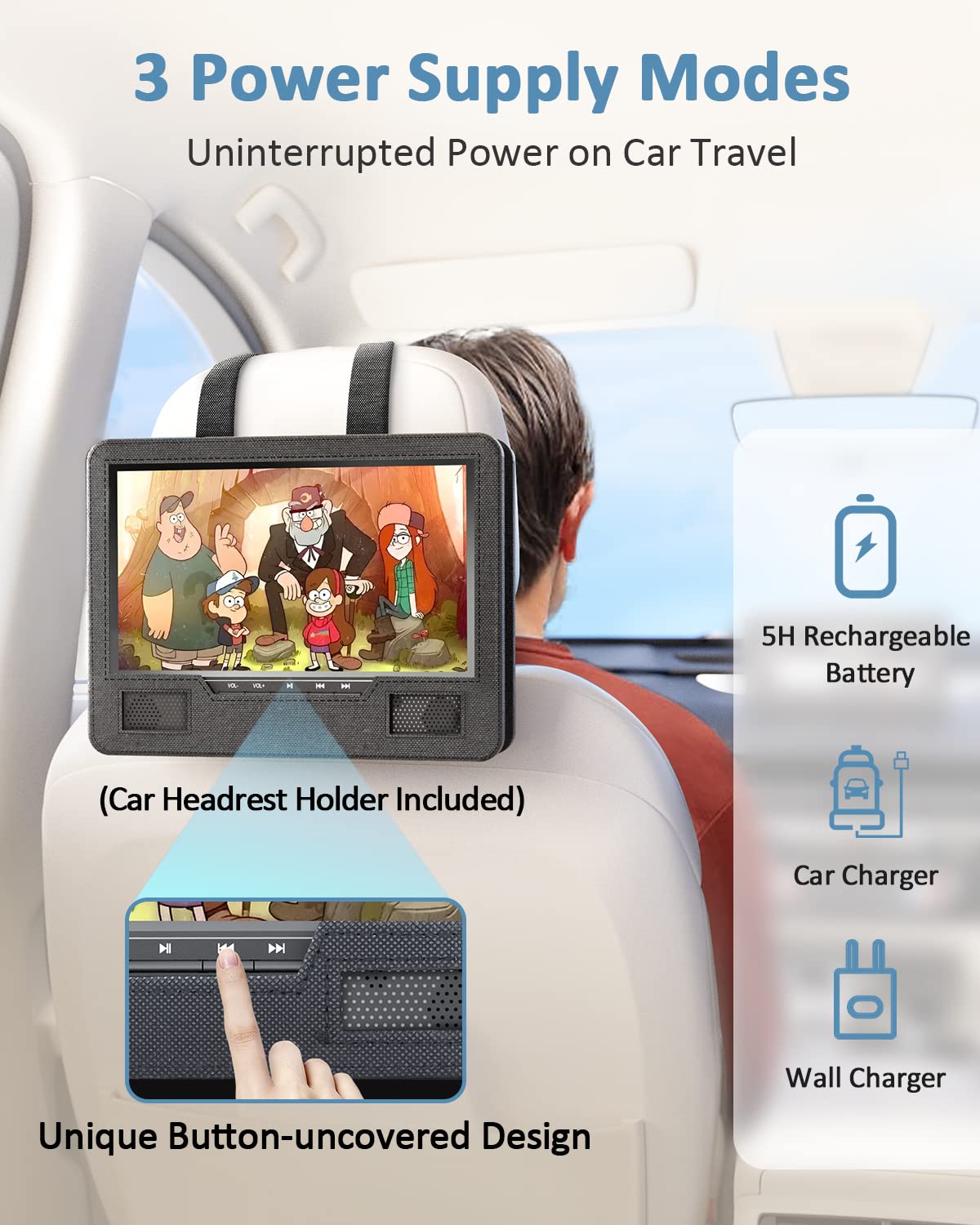 Arafuna 12.5" Portable DVD Player for Car, 10.5" HD Swivel Screen with Car Headrest Holder, 5-Hour Rechargeable Battery, Support USB/SD/Sync TV, Regions Free, Last Memory