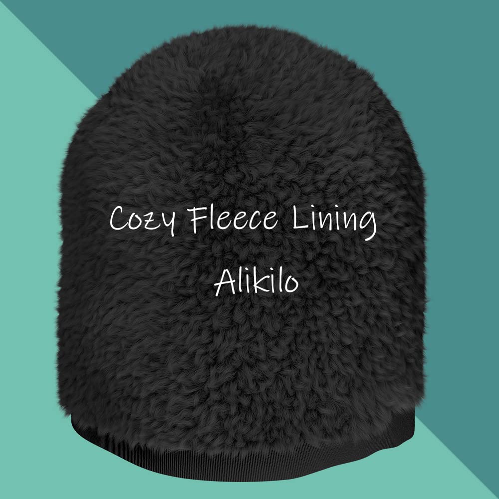Alikilo Black Beanie Hat for Men and Women | Winter Cold Weather Fleece Lined Beanie Hat