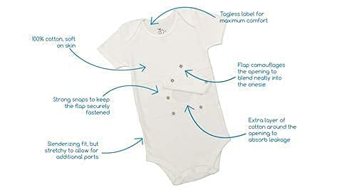 Starberrykids g-tube bodysuit for babies, toddlers and children (4 Fits 32-38lb, White)