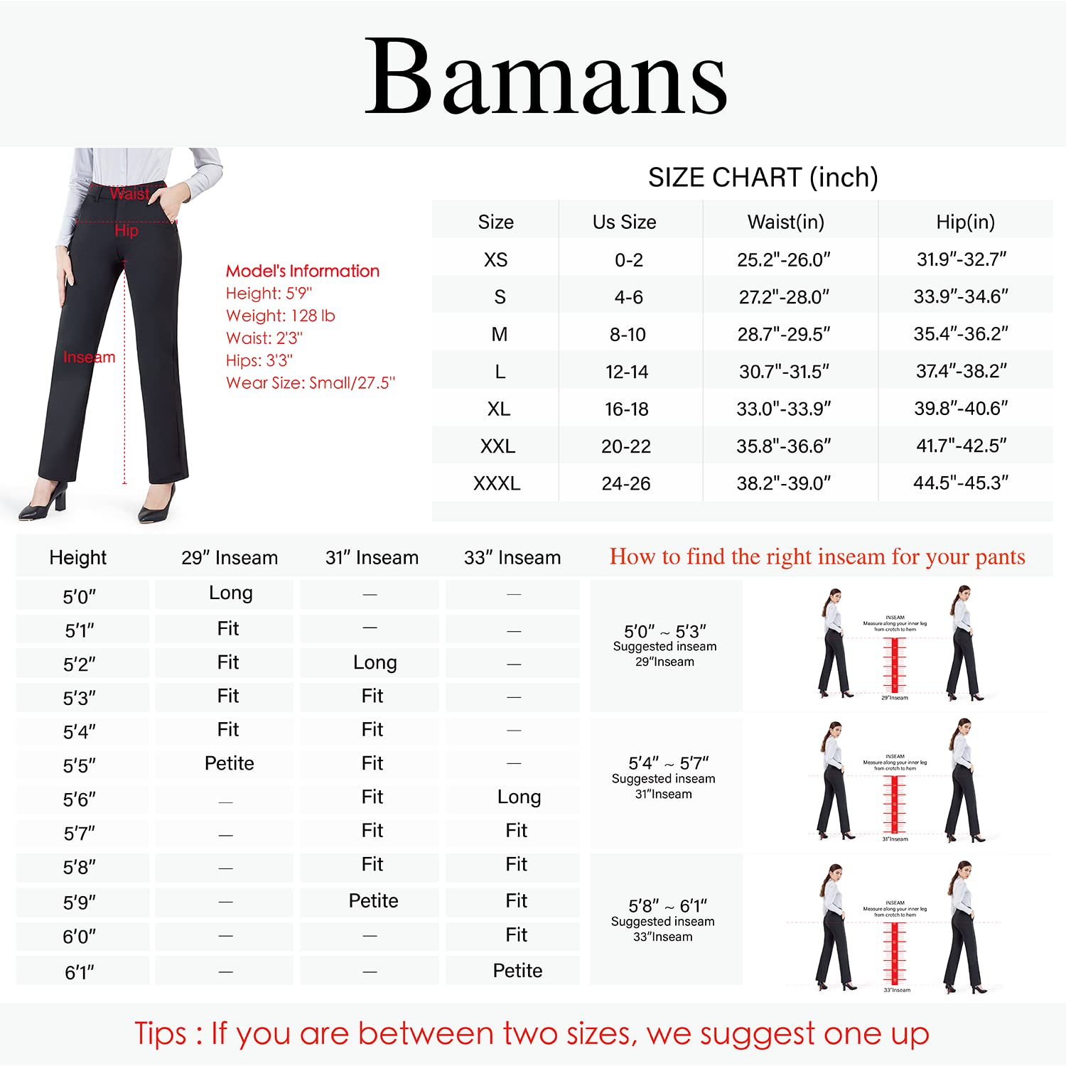 Bamans Work Pants for Women Yoga Dress Pants Straight Leg Stretch Work Pant with Pockets (Black, Small Long)