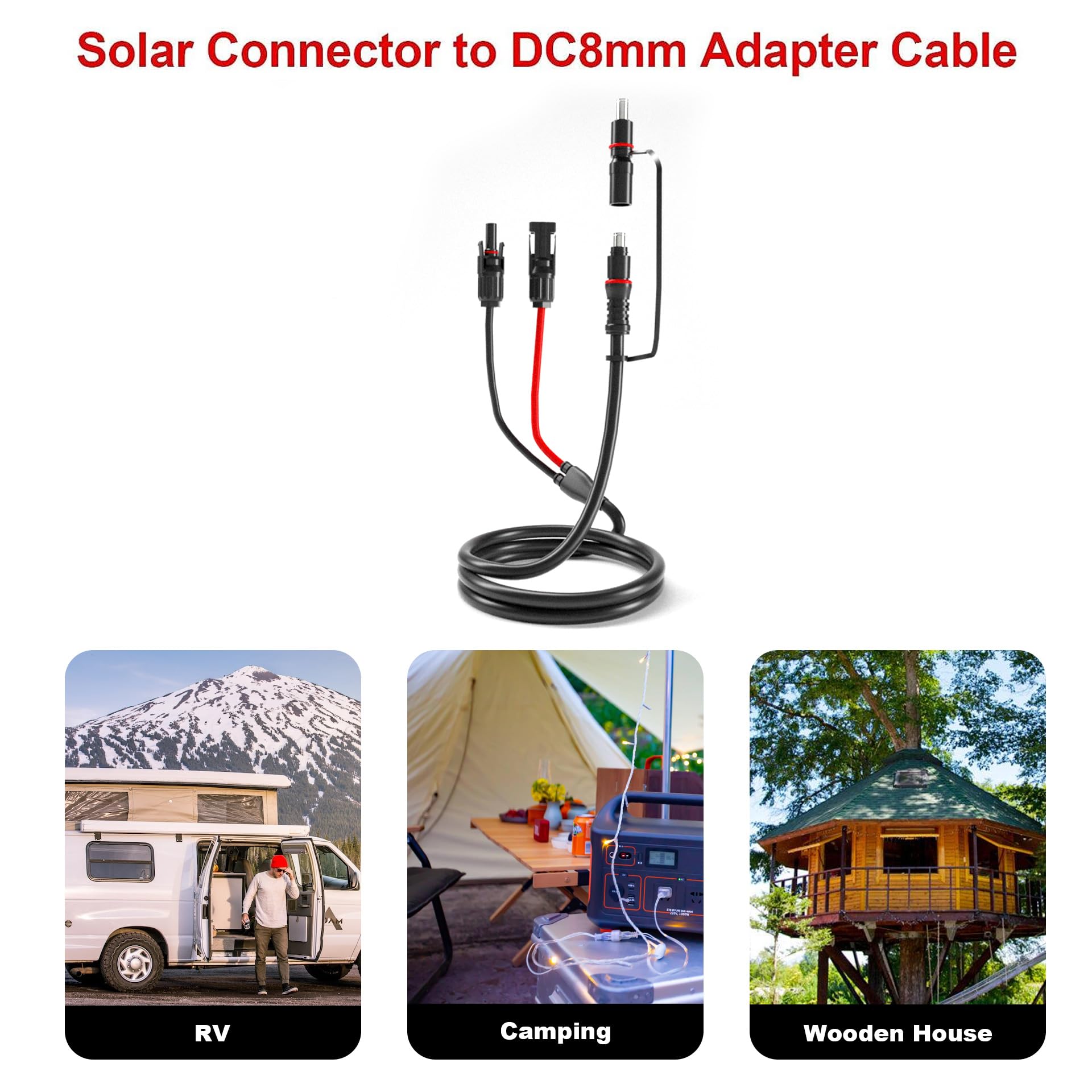 ACCESECO Solar Panel Adapter Solar Panel Connector to DC8mm Adapter Cable for Portable Backup Power Station GZ Jkery Solar Generator 12AWG 3.3ft