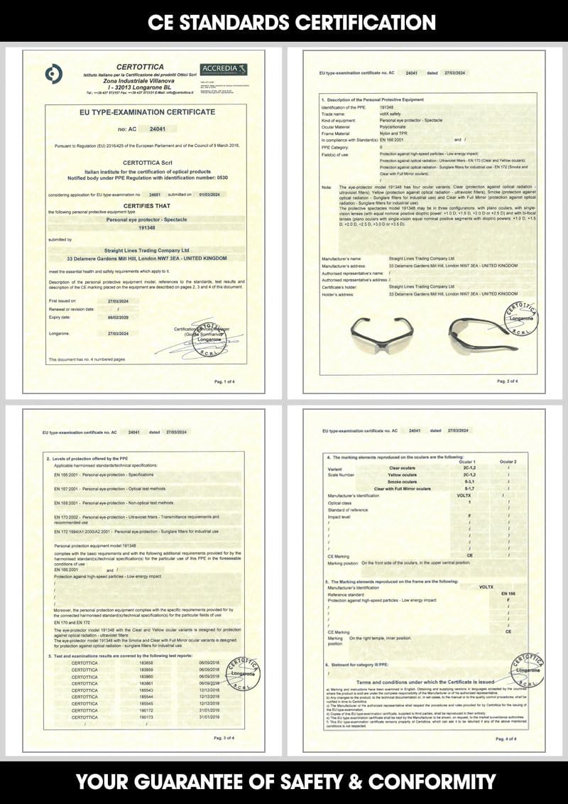 voltX 'Constructor' SAFETY READERS (CLEAR +2.0 Dioptre) Full Lens Reading Safety Glasses ANSI Z87.1+ & CE EN166F, Wraparound Style - Includes Safety Cord with headstop - UV400 anti fog coated lens