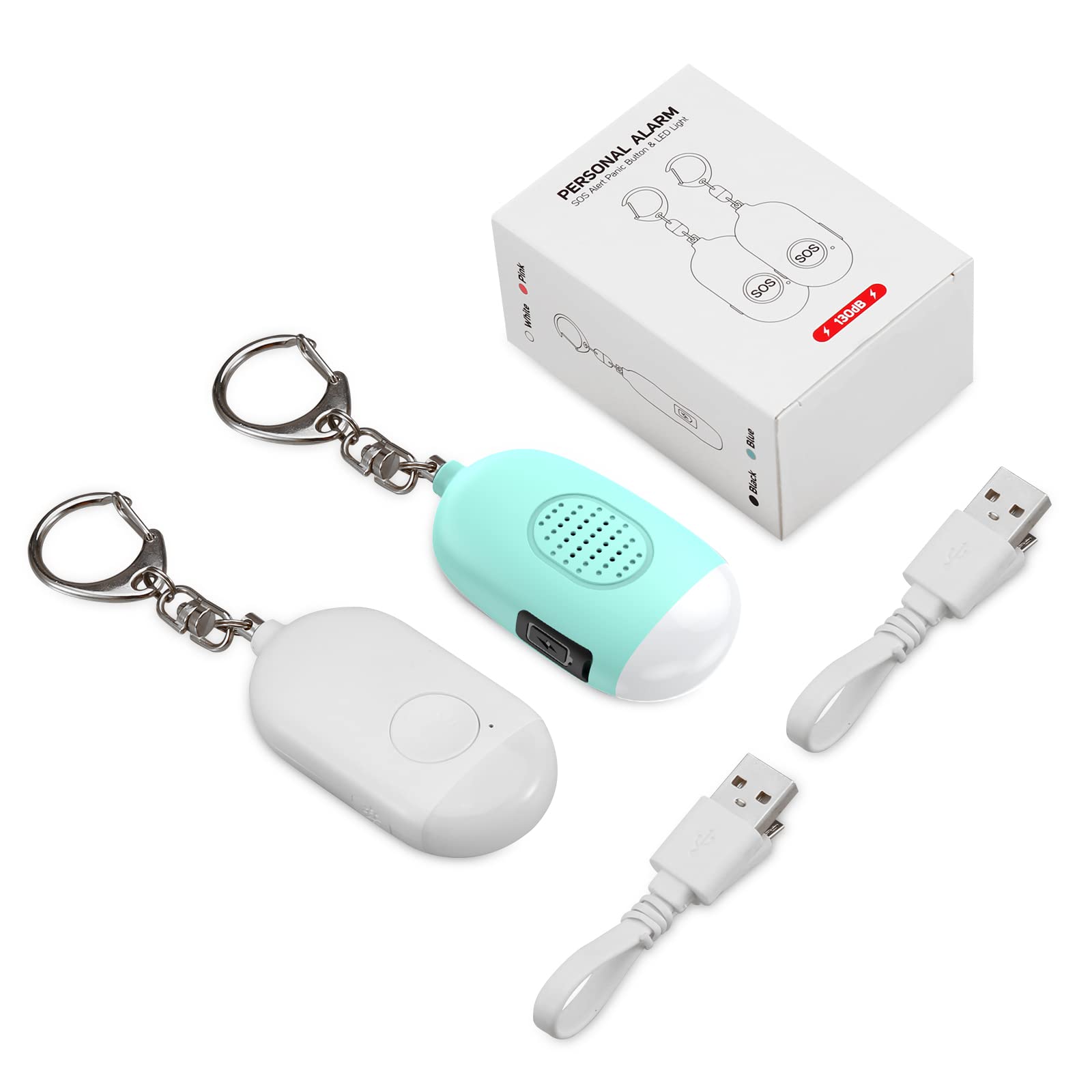 Criacr Safe Sound Personal Alarm, 130dB Rechargeable Safesound Security Alarm Keychain, Emergency Self Defense Alarm with LED Light, for Kids, Women, Elderly (1 Pack-Blue)