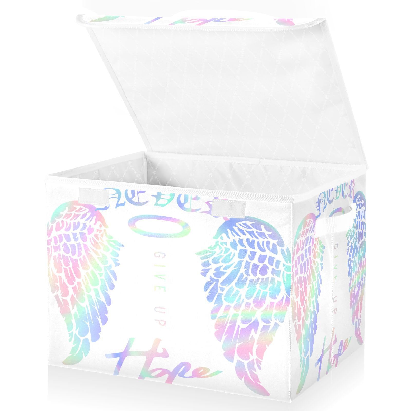 KiRYu Never-give-up-angel-wings-black Foldable Fabric Storage Boxes with Lids, Cube Large Storage Bins for Shelves Closet Home Bedroom Office Decorative