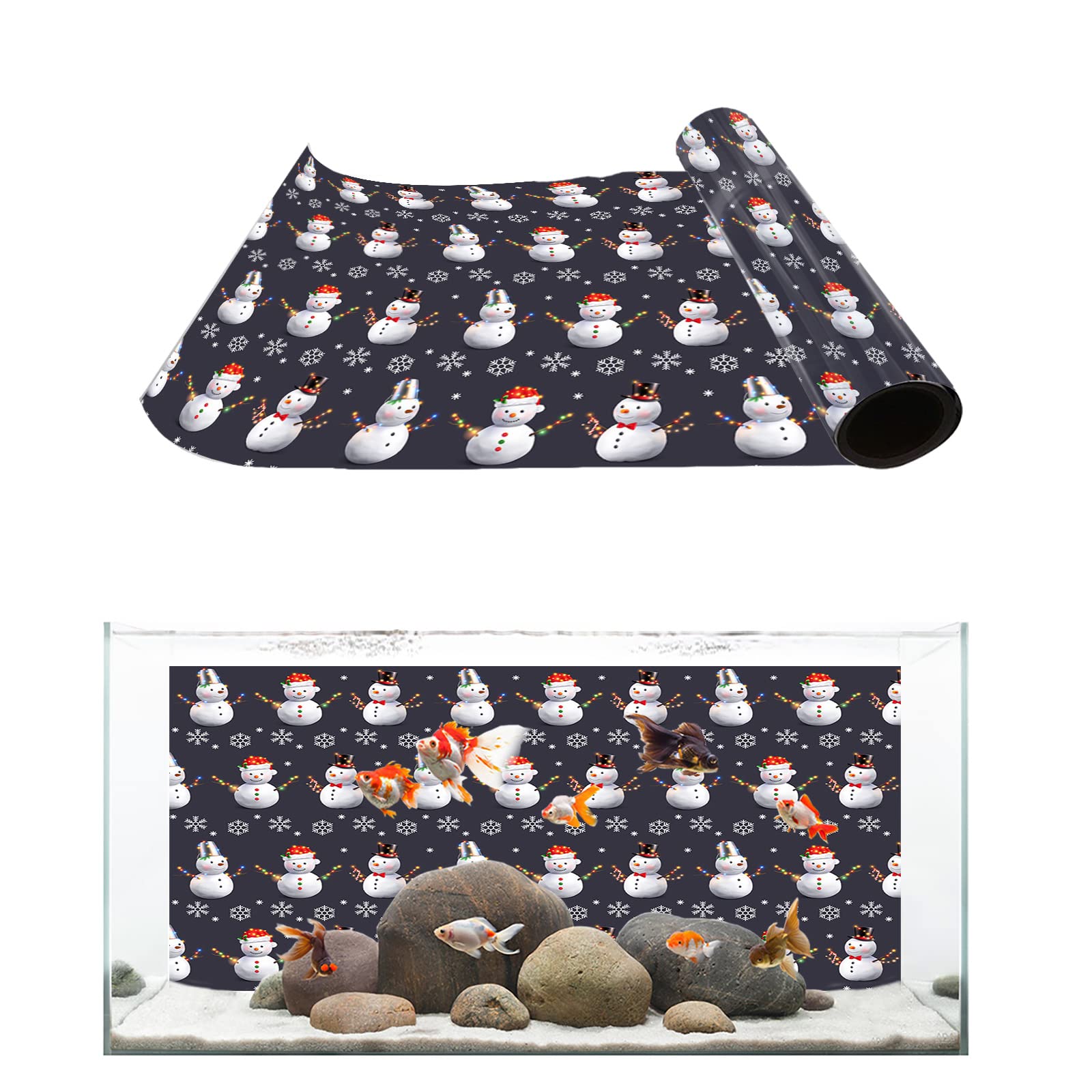 Aquarium Background Merry Christmas 12.4x24.4 inch Fish Tank Background PVC Fish Backdrop Wallpaper for Background Aquarium Snowman Snowflake Grey Texture