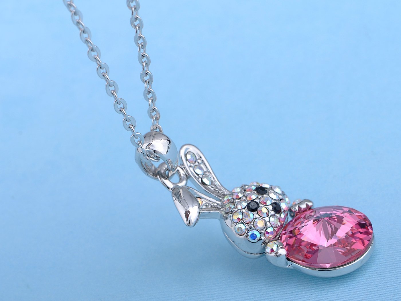 Alilang Rabbit Pendant Cute Animal Bunny Crystal Rhinestone Necklace for Women Gift
