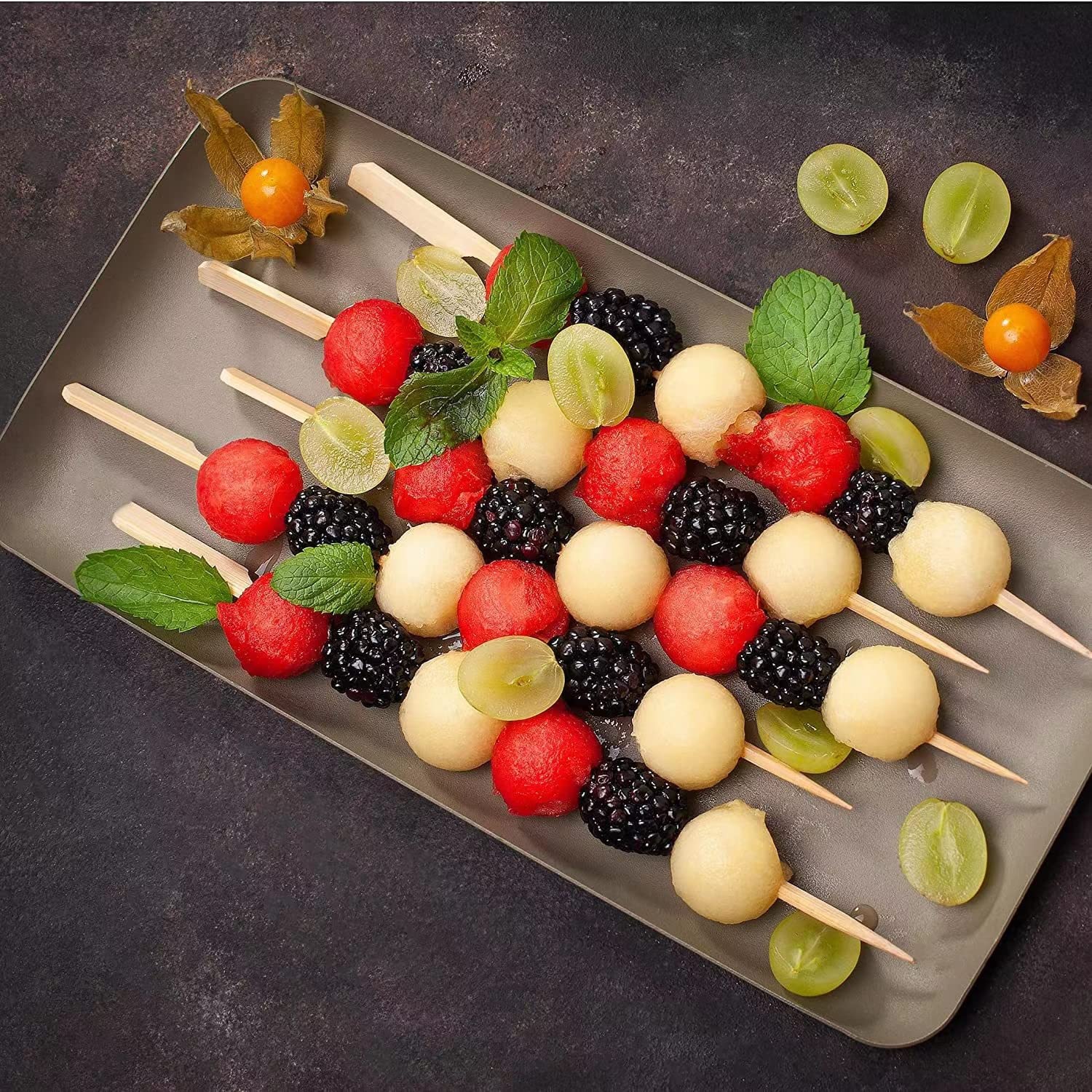 Bamboo Skewers 8 Inch, 200 PCS Cocktail Skewers, Wooden Skewers for Appetizers,BBQ,Fruit Kabobs,Sandwich,Drink.