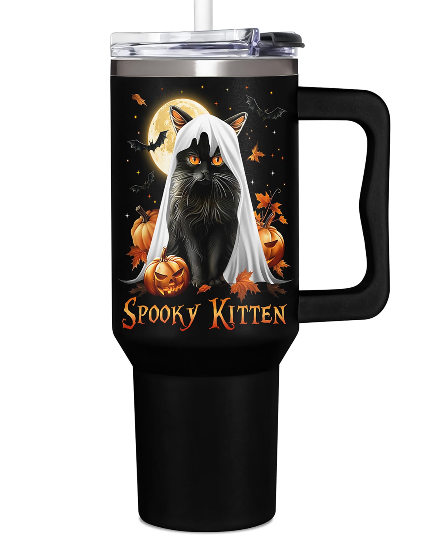 Black Cat Gifts - Gifts For Cat Lovers, Cat Mom - Cat Spooky For Halloween - Halloween Cup - Black Cat Tumbler 40oz With Handle